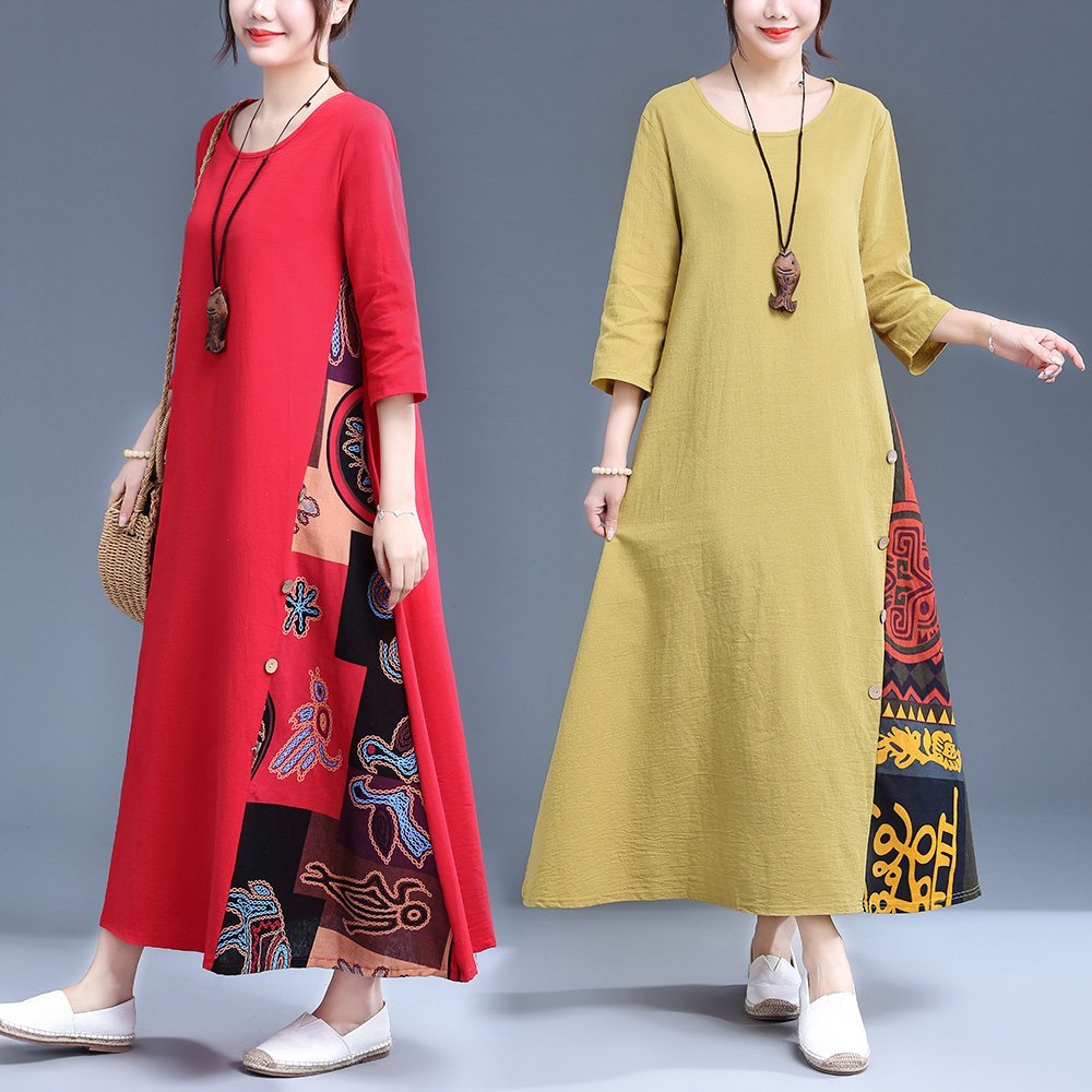 Jual LC199 Midi Dress Motif Polos Summer Fashion Retro | Shopee Indonesia