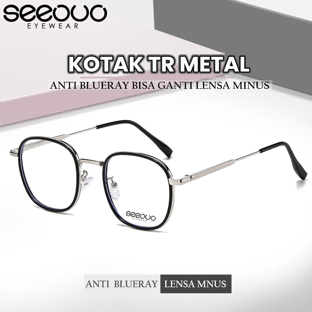 Jual Seeouo Kacamata Antiradiasi Blueray Model Kotak Stylish Korean Style Bahan TR90+Metal Pria ...