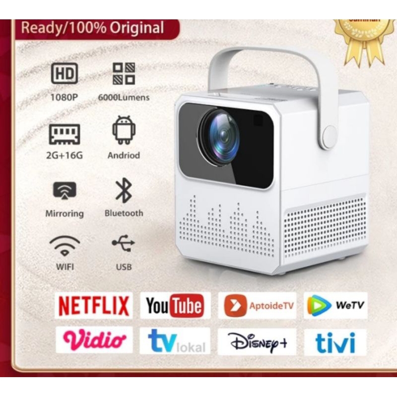 Jual smart Proyektor Android WIFI Mirroring HP Projector 120 Ansi 6000 Lumen | Shopee Indonesia