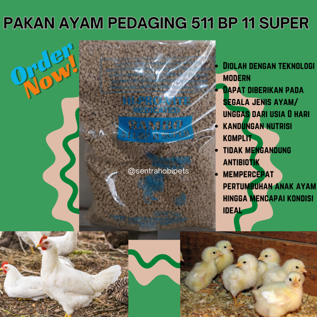 Jual Pakan Komplit Ayam Pedaging 511 BP 11 Super Rambo Hi Pro vite ...