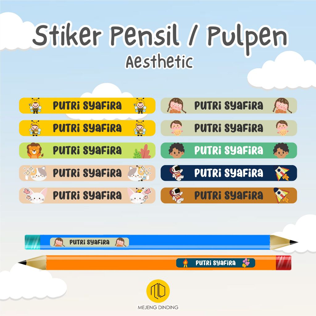 Jual (ISI 50 PCS) STIKER PENSIL CUSTOM NAMA KARAKTER KARTUN / STIKER ...