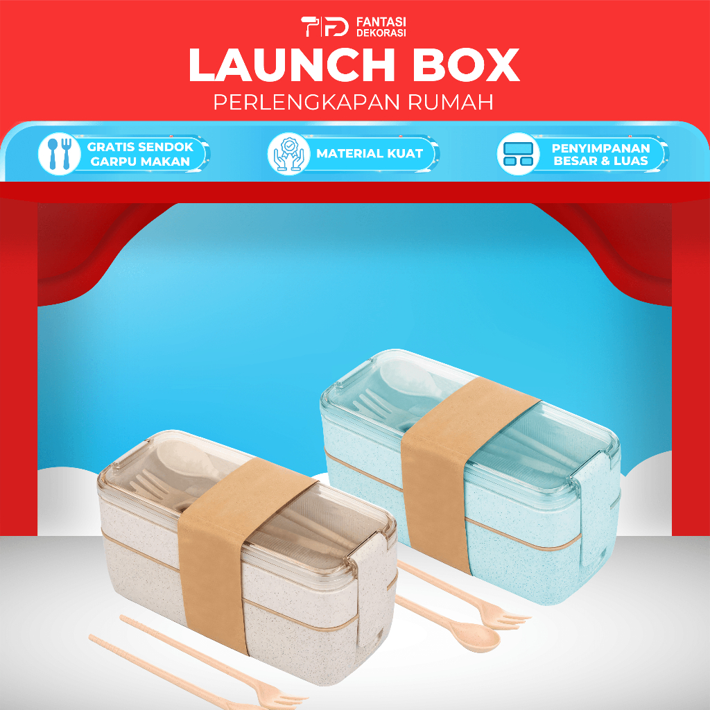Jual Lunch box set Tempat Makan Lunch Box kotak Makan 2 Susun Bahan Pp ...