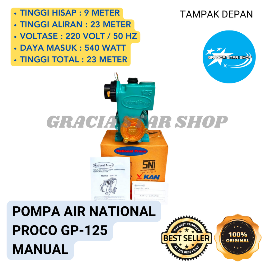Jual POMPA AIR NATIONAL PROCO GP 125 GP125 125W SUMUR DANGKAL ORIGINAL BERKUALITAS - Gracia Star ...