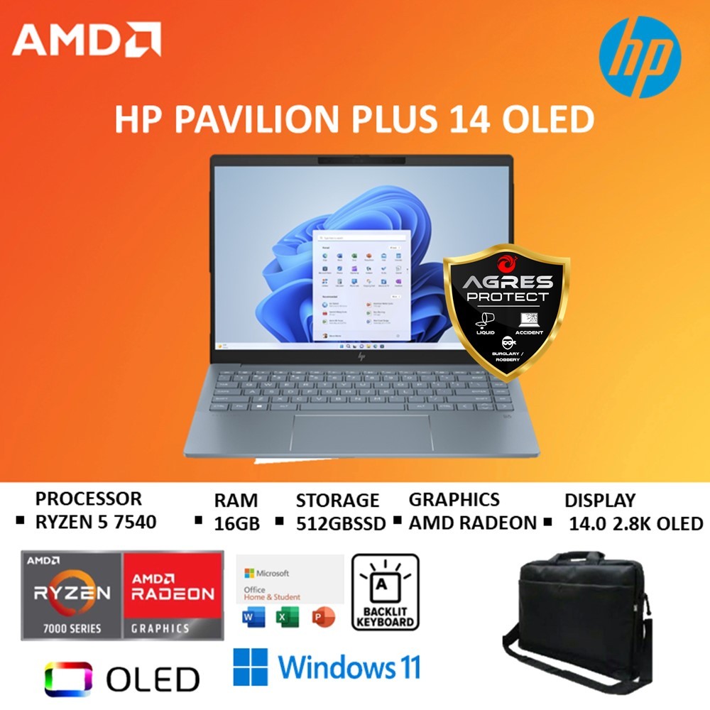 Jual HP PAVILION PLUS 14 RYZEN 5 7540 16GB 512GB W11+OHS 14.0 WUXGA ...