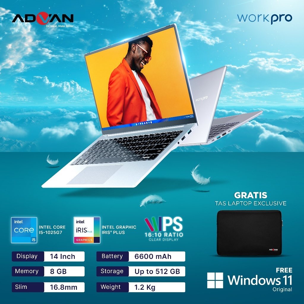 Jual ADVAN Notebook Laptop Workpro Intel I5 14'' FHD IPS 8GB 512GB ...