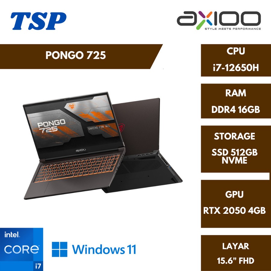 Jual AXIOO PONGO 725 i7-12650H 16GB 512GB RTX2050 15.6" FHD WIN11 ...