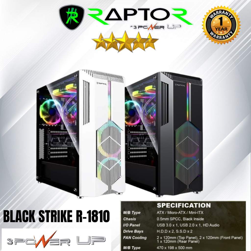 Jual Casing Gaming/PC/Office RAPTOR Black Strike 1810 - Tempered Glass ...