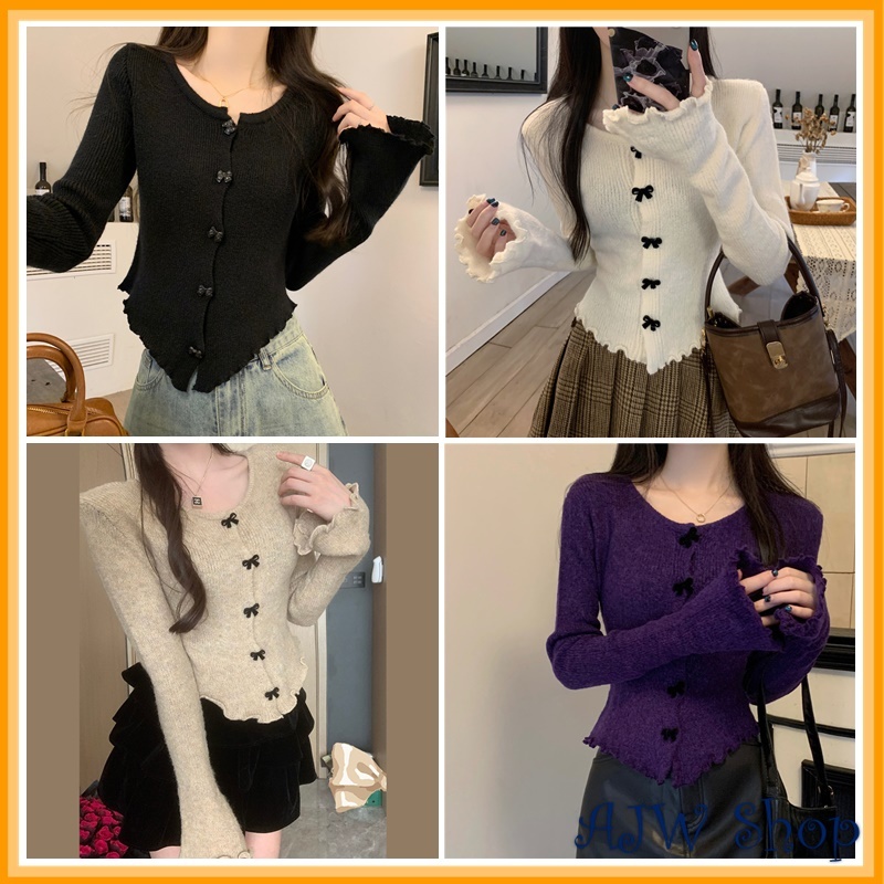 Jual AJW Cardigan Wanita Crop Oval Kancing Pita Knit Premium WCH | Cardigan Crop Top Oval Kriwil ...