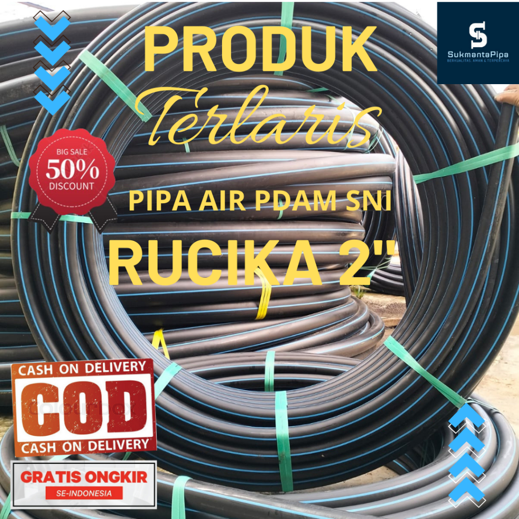 Jual SELANG PIPA AIR PDAM HDPE RUCIKA 2"INCH PE-100 PN 10 1 ROLL 100 ...