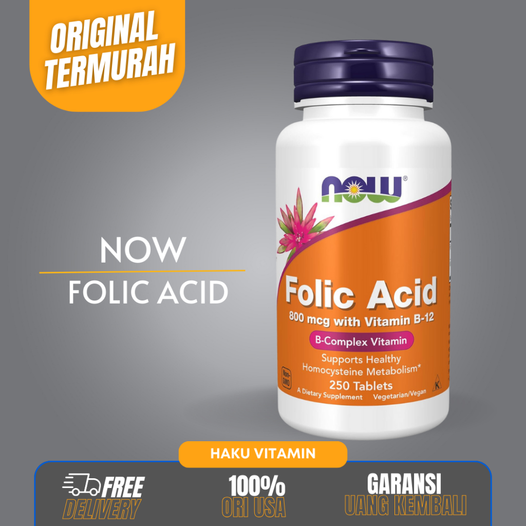 Jual NOW VITAMIN ASAM FOLAT UNTUK PROGRAM HAMIL BUMIL PROMIL FOLIC ACID WITH VITAMIN B-12, 800 ...
