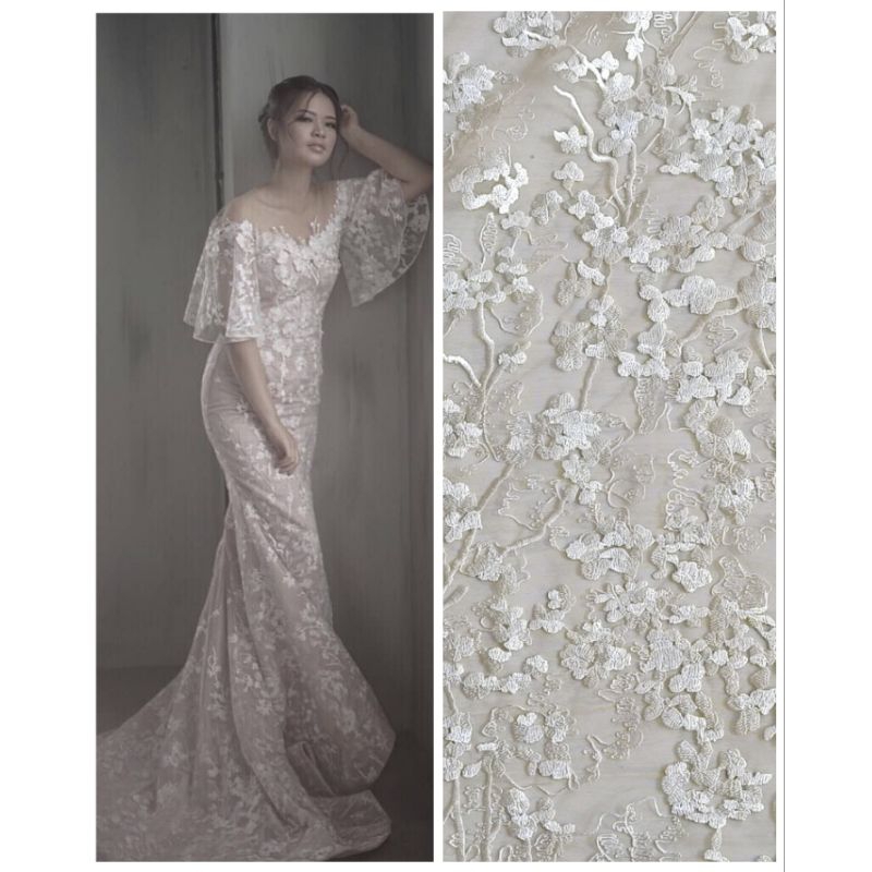 Jual Tile Bordir 3D timbul tebal paris bunga( putih habis)ellie saab ...