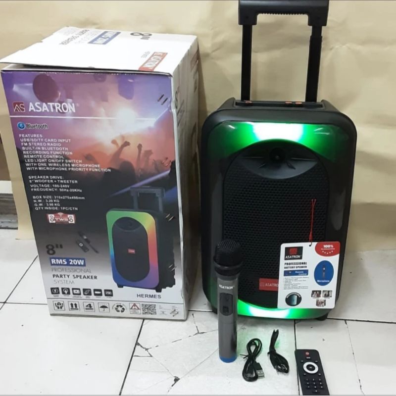 Jual speaker portable wireless asatron 8 inch hermes bluetooth | Shopee ...