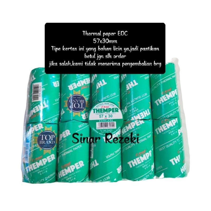 Jual 1 pak = 10 buah!! Kertas EDC 57x30/Thermal paper roll/themper roll ...