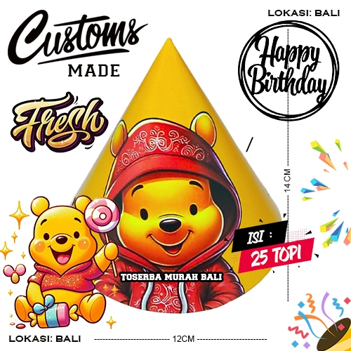 Jual TOPI ULTAH CUSTOM WINNIE THE POOH V2 ISI 25PC | Shopee Indonesia