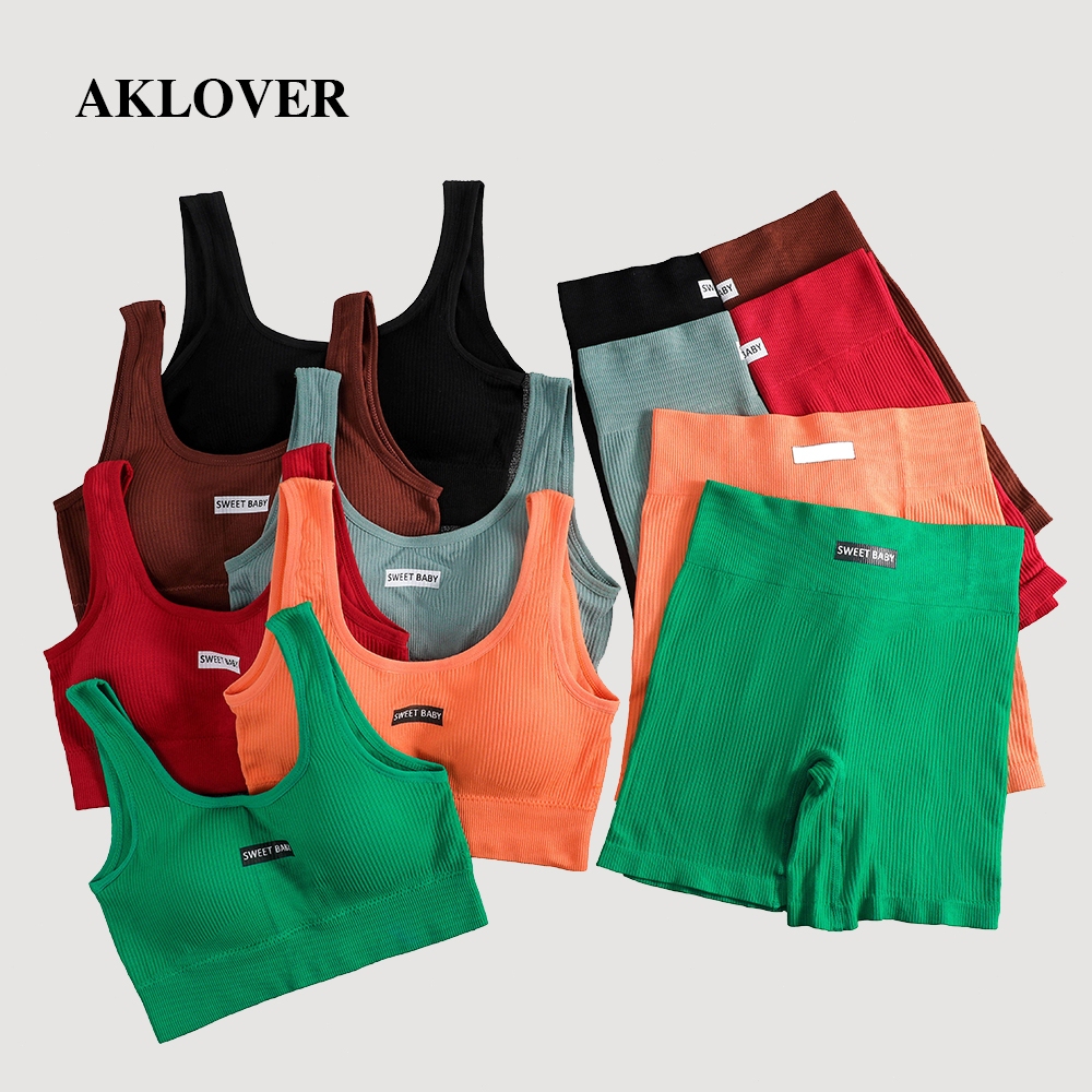 Jual AKLOVER Olahraga Kebugaran Tank Top Celana Pendek Set Pakaian Yoga ...
