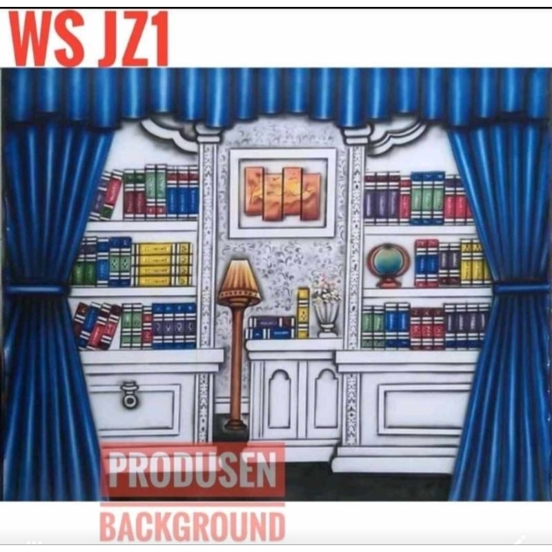 Jual 3x2,5m Kain Background Wisuda Latar Rak Buku Studio Foto WS JZ1 ...