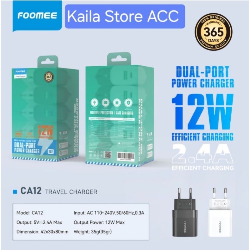 Jual Foomee CA12 Adaptor Batok Charger 12w 2,4a 2port Usb Fast Charger , 1box 10pcs | Shopee ...