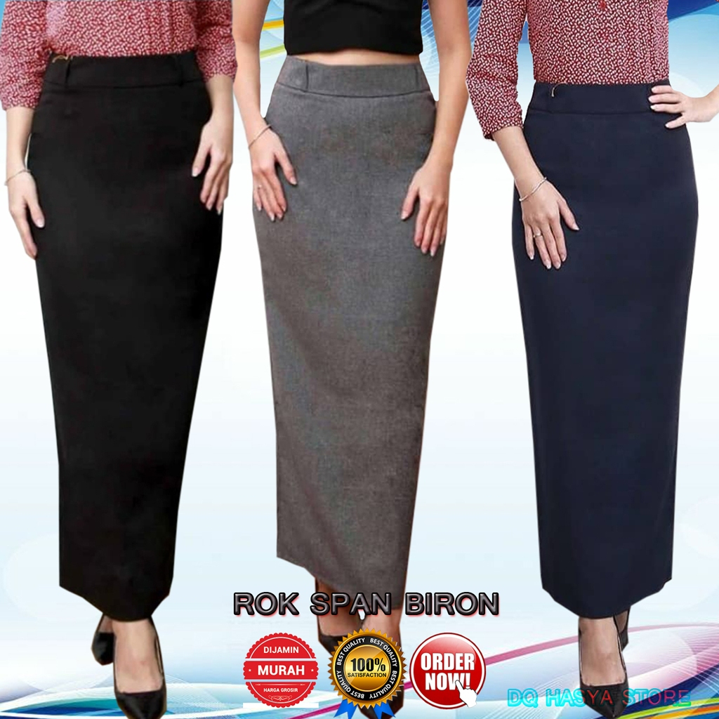 Jual Rok Kerja Wanita Panjang Span Rampel Belakang Maxi Skirt Rok Hitam ...