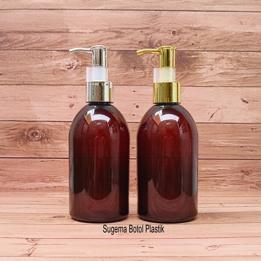 Jual Botol Sabun Cair 250ml Oval Pet Coklat Amber / Botol Pump 250ml Tutup Luxury Gold Dan ...