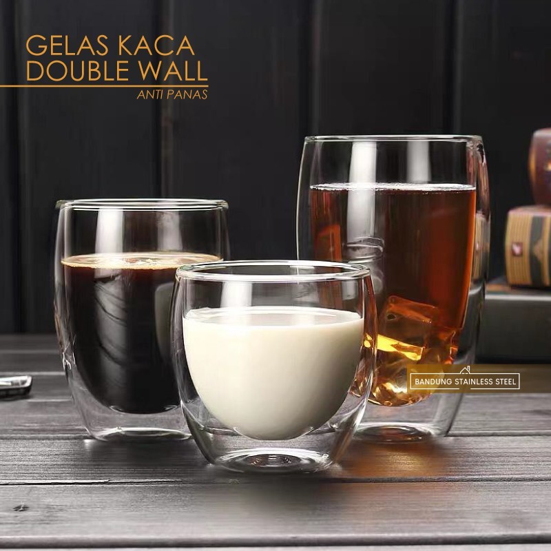 Jual Cangkir Kopi Anti Panas Double-Wall Glass Dome/Gelas Kopi Dua Lapis Kaca Anti Panas Bahan ...