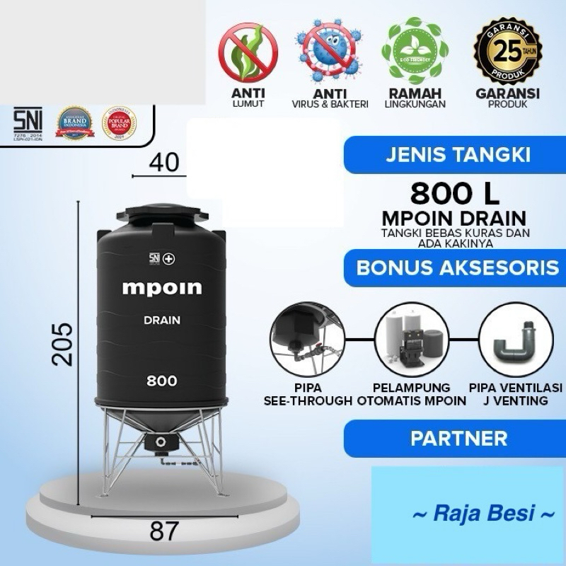 Jual Tandon Mpoin Drain 800 Liter Bebas Kuras Ada Kaki Tangki Air ...