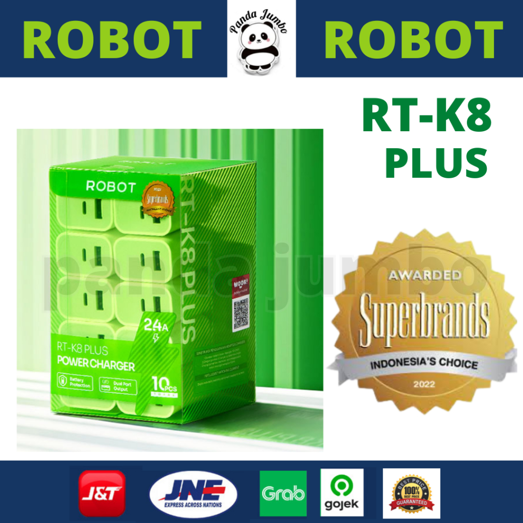 Jual (1BOX ISI 10PCS)CHARGER ROBOT RT-K8 PLUS 2,4A DUAL PORT TYPE-C & USB (PJ) | Shopee Indonesia