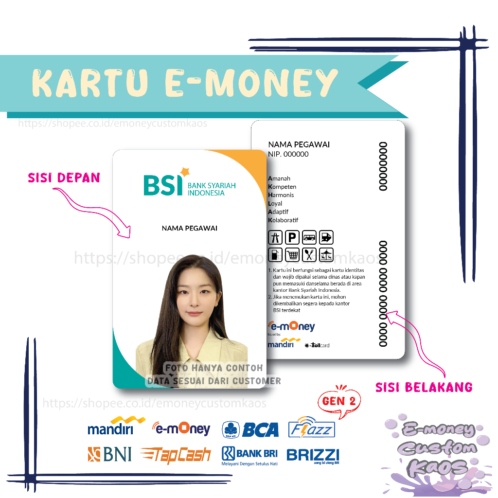 Jual KARTU EMONEY ID CARD BANK BSI BUMN MANDIRI FLAZZ BCA GEN 2 BNI ...