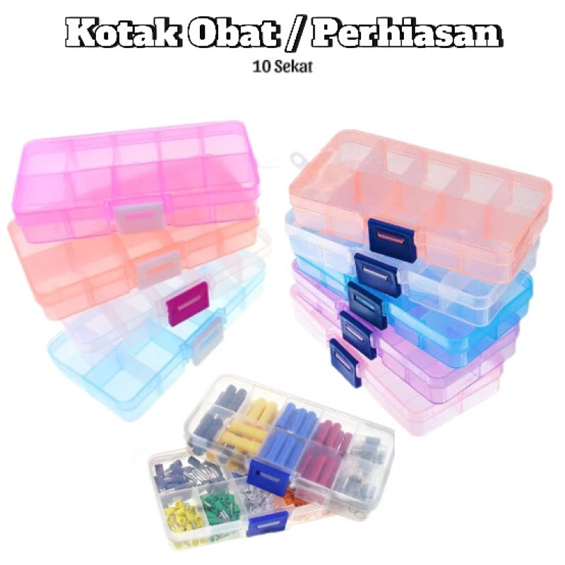 Jual Kotak Obat 10 Sekat / Kotak Perlengkapan Aksesoris Anting Cincin ...