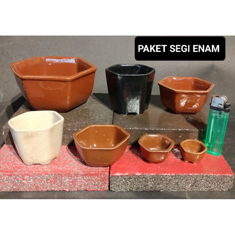 Jual Paket pot keramik model bentuk Kotak, Oval, segi enam dan Cascade ...