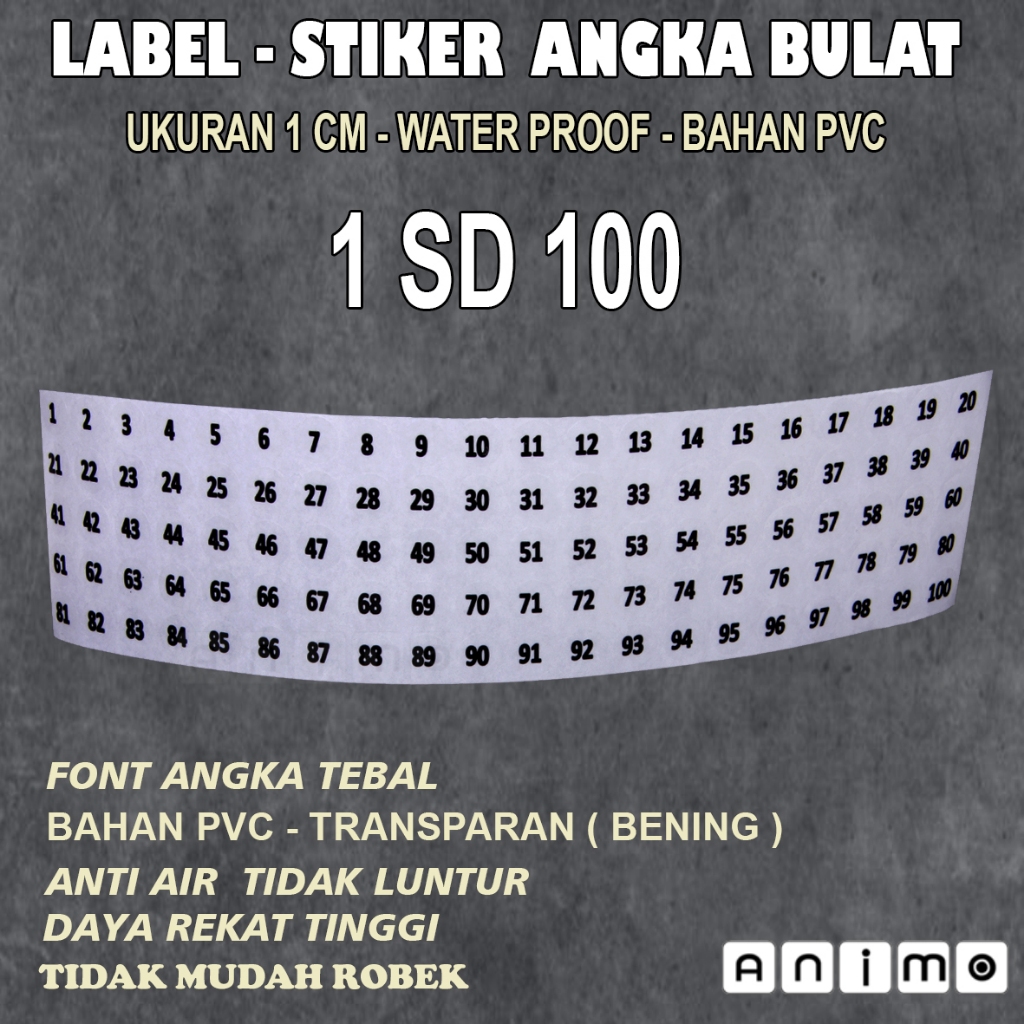 Jual STIKER ANGKA BULAT 1 CM WATERPROOF - Stiker Vinyl Angka 1 CM TAHAN ...