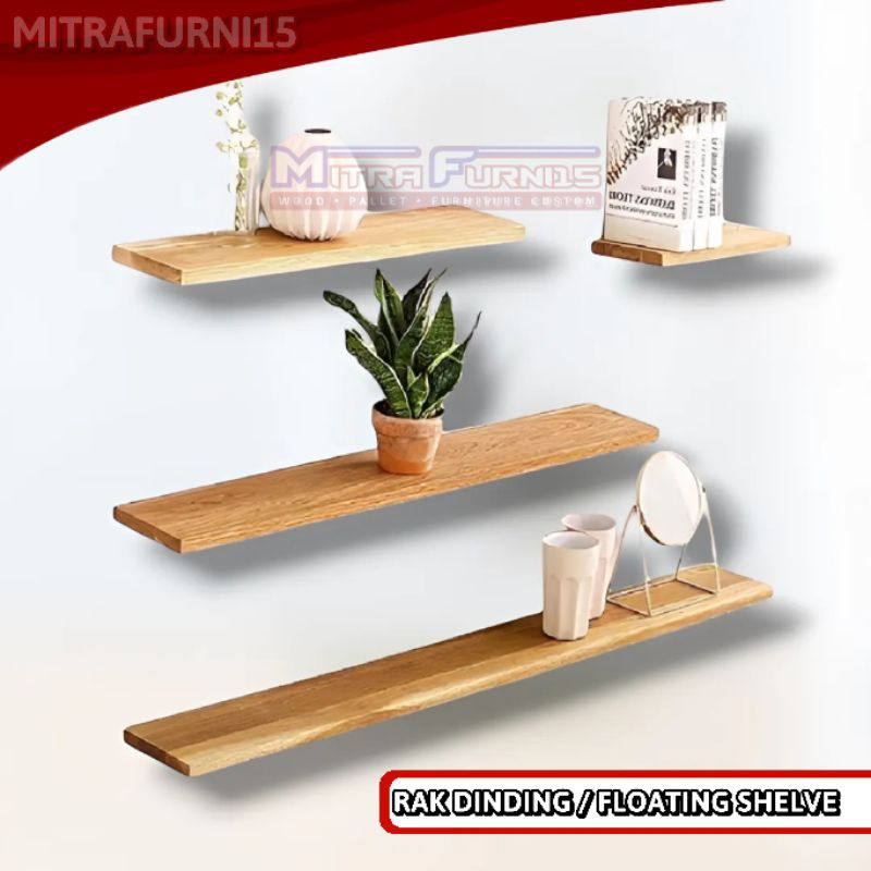 Jual RAK DINDING LEBAR 14cm RAK MELAYANG FLOATING SHELVE KAYU JATI ...