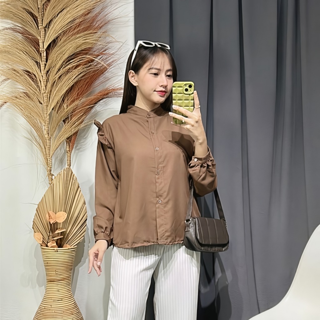 Jual Yurim Blouse Ruffle - Atasan Wanita - Kemeja Linen Basic Lengan ...