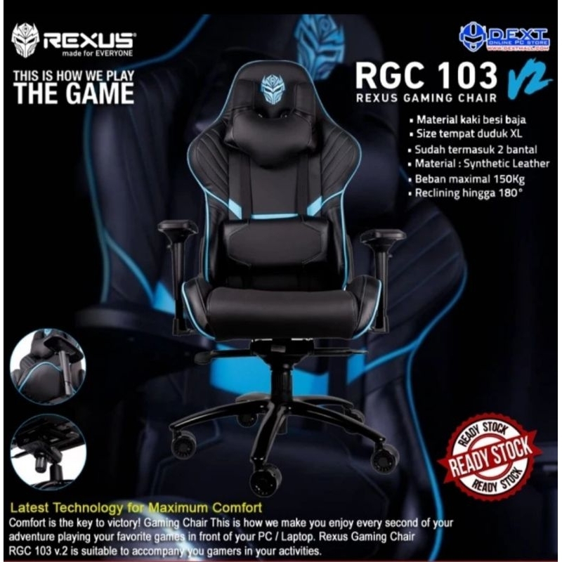 Jual Kursi Gaming REXUS RGC 103 Blue prelove (sby only) | Shopee Indonesia