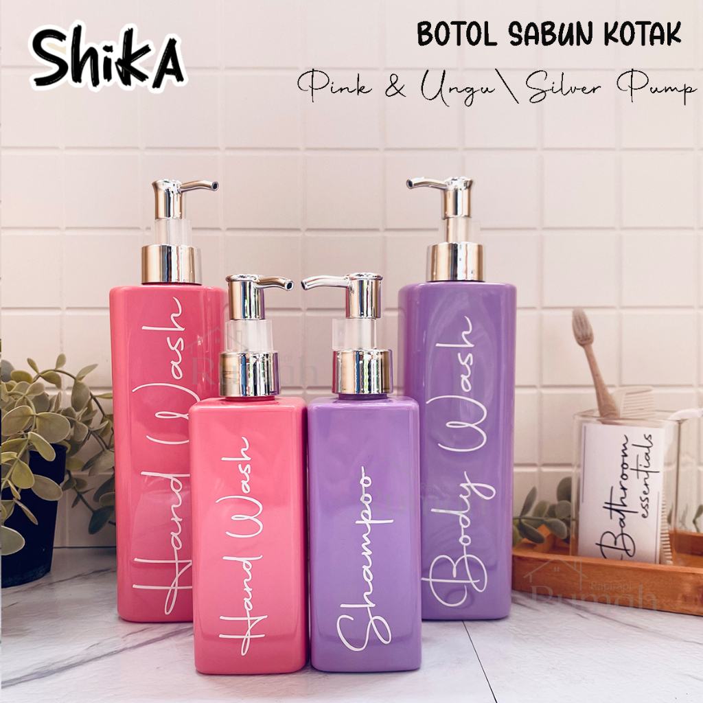 Jual SHIKA - Botol Sabun Mandi Kotak Body Pink Lilac Ungu Pump Silver ...