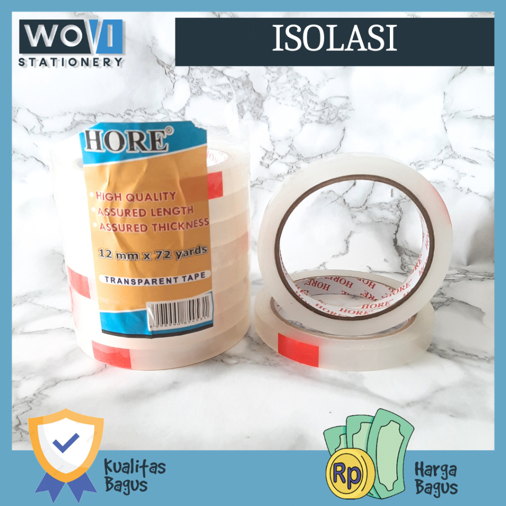 Jual [PCS] Isolasi Bening 12mm x 72 Yard Hore / Isolasi Bening 1/2inch ...