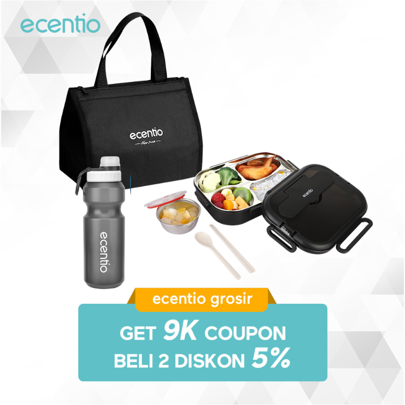 Jual ecentio anti tumpah kotak bekal set 1L 304 Stainless 3 pcs/tempat makan anak sekolah 1000ml ...