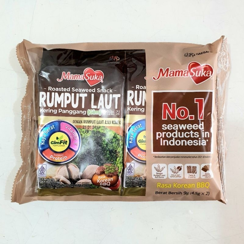 Jual Mamasuka Snack Rumput Laut Panggang Rasa Barbeque 1 Pack isi 2 ...