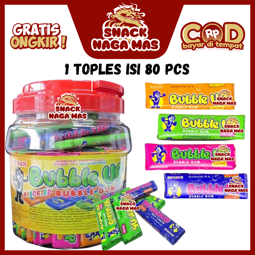 Jual PERMEN KARET BUBBLE UP [1 TOPLES ISI 80] | Shopee Indonesia