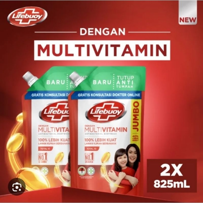 Jual Lifebuoy Body Wash 2x825 ml Merah BANDED ISI 2 (BARU pakai TUTUP ...