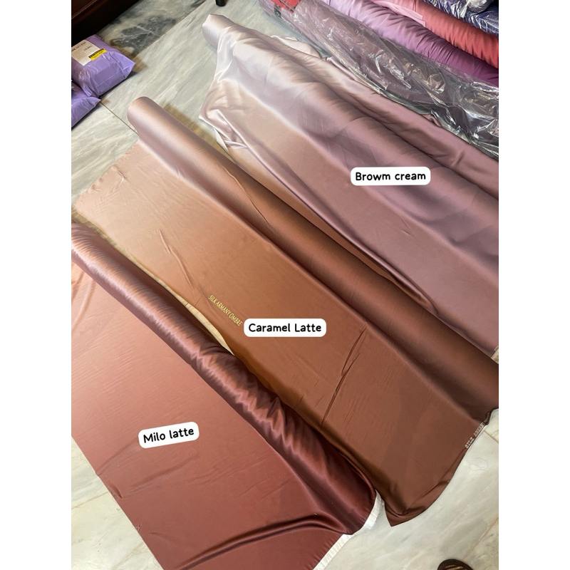 Jual Kain Satin Silk Armni Ombre Gradasi 2 Tone Warna Milo Caramel ...