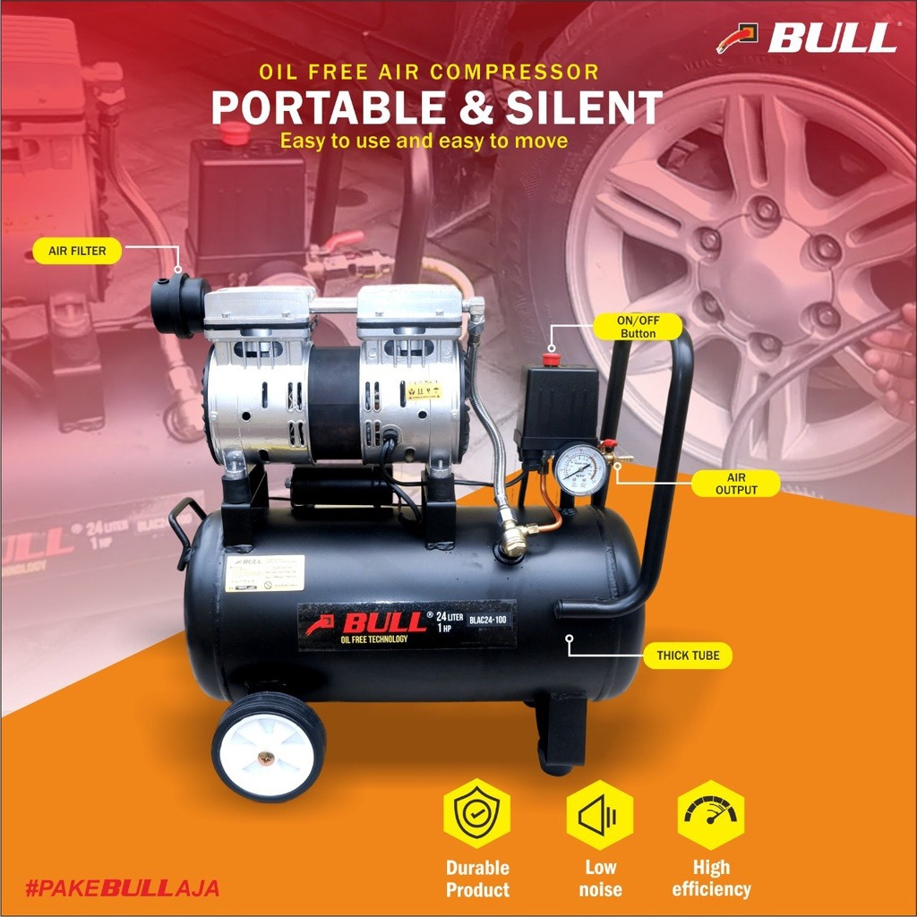 Jual BLAC24-100 BULL Compressor Oiless Silent 24Liter - Kompresor Tanpa ...