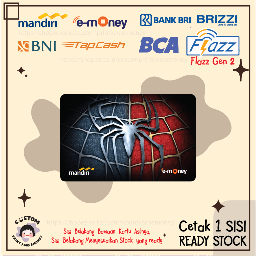 Jual KARTU EMONEY ETOLL SUPERHERO LOGO SPIDERMAN LABA LABA MARVELAVENGERS E MONEY ETOLL MANDIRI ...