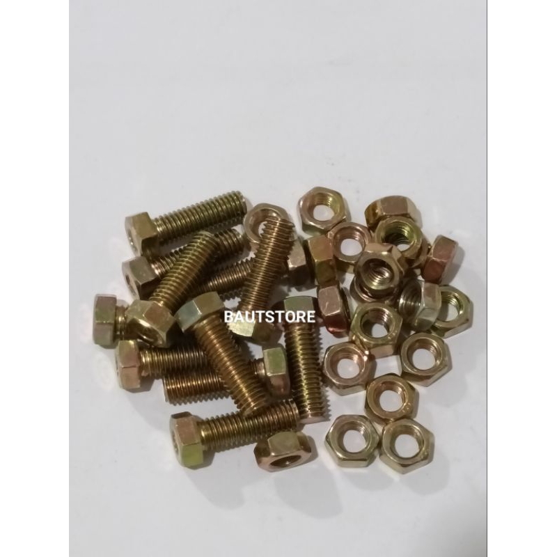 Jual Baut Mur Kuning/BMK - Baut 12/M8 x 25mm (Paket 50pcs) | Shopee Indonesia
