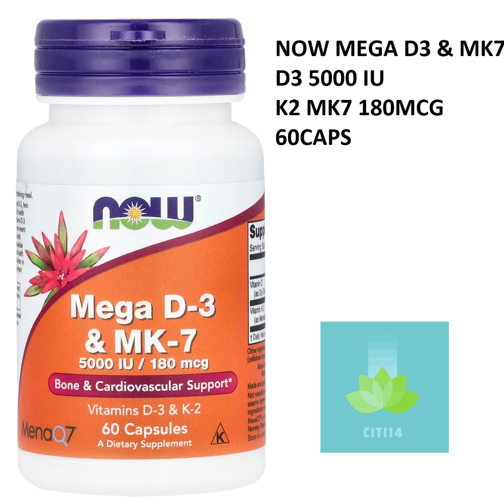 Jual Now Foods Mega D3 MK7 5000 iu / 180 mcg Vitamin D3 K2 MK7 60Caps ...