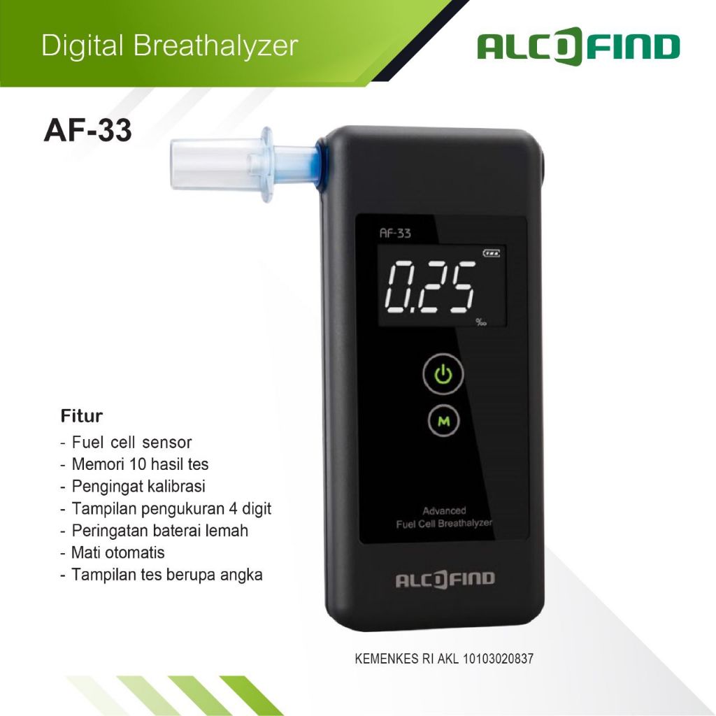 Jual Alcofind Breathalyzer AF-33 Alat Deteksi Kadar Alkohol Detector ...