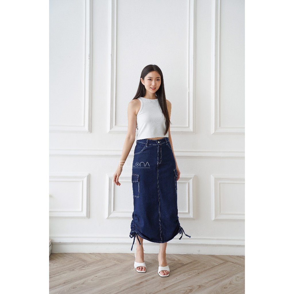 Jual OSSO JEANS - Rok Cargo Serut Jeans - Cargo Serut Skirt Jeans ...