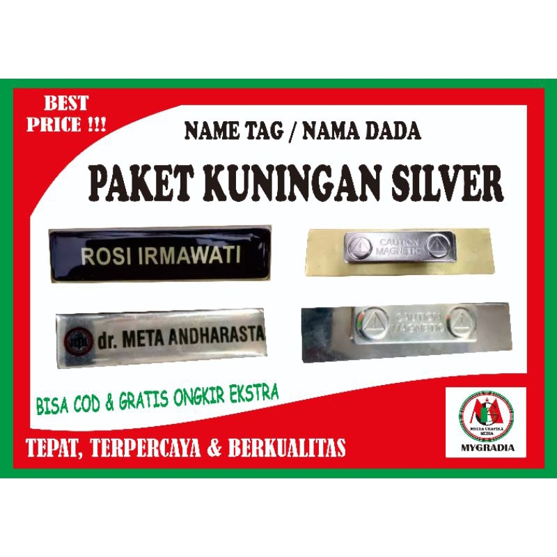 Jual Name Tag / Nama Dada paket Kuningan Silver | Shopee Indonesia