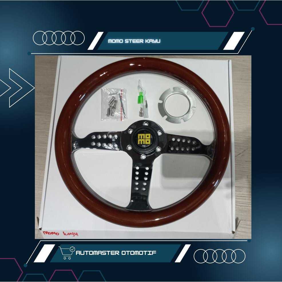 Jual Stir Mobil Racing Universal / Steer Momo Kayu Palang Silver ...