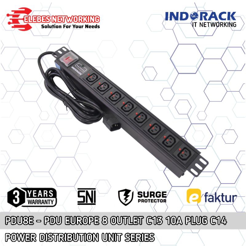 Jual PDU8E PDU INDORACK 8 Outlet C13 Plug C14 10A Europe Power Distribution Unit Rack Server Rak ...