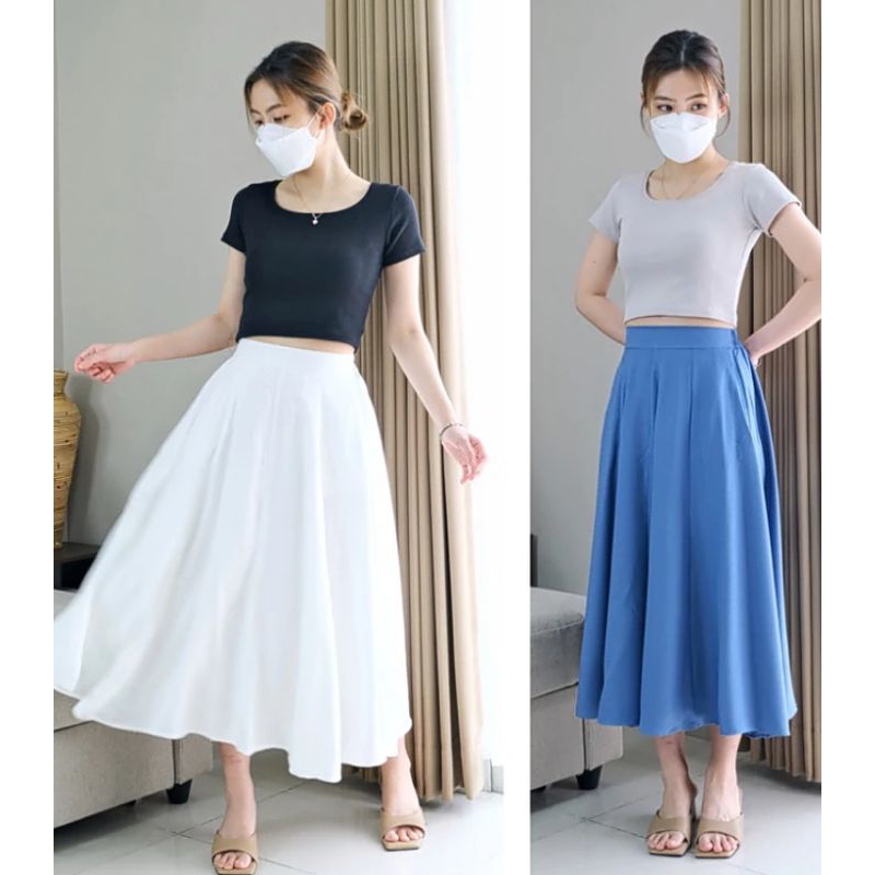 Jual rok Yuki//roc midi// rok kekinian//rok Korean style mat cringkl ...